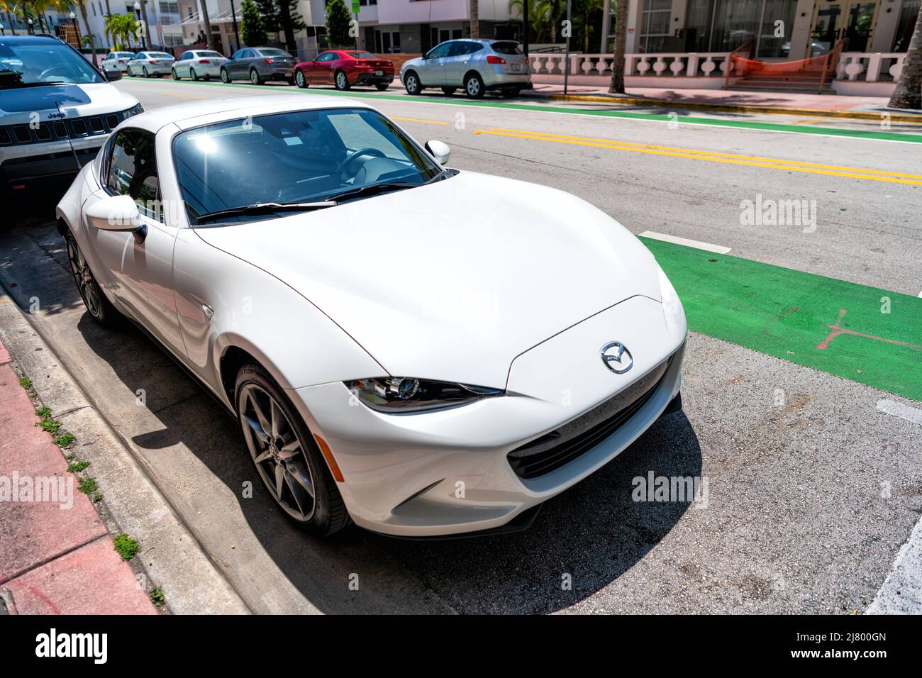 Miami Beach, Florida USA - April 14, 2021: white mazda mx 5 or Miata ...