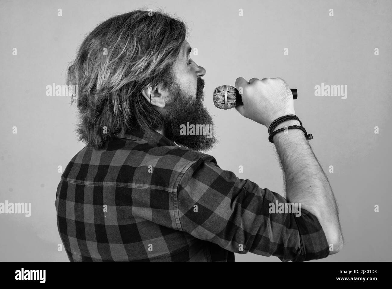 Bearded man singing in Black and White Stock Photos & Images - Alamy