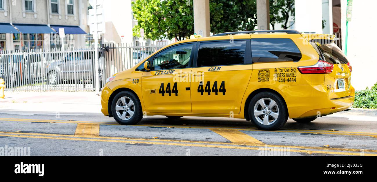 Miami Beach, Florida USA - April 14, 2021: toyota yellow cab taxi car ...