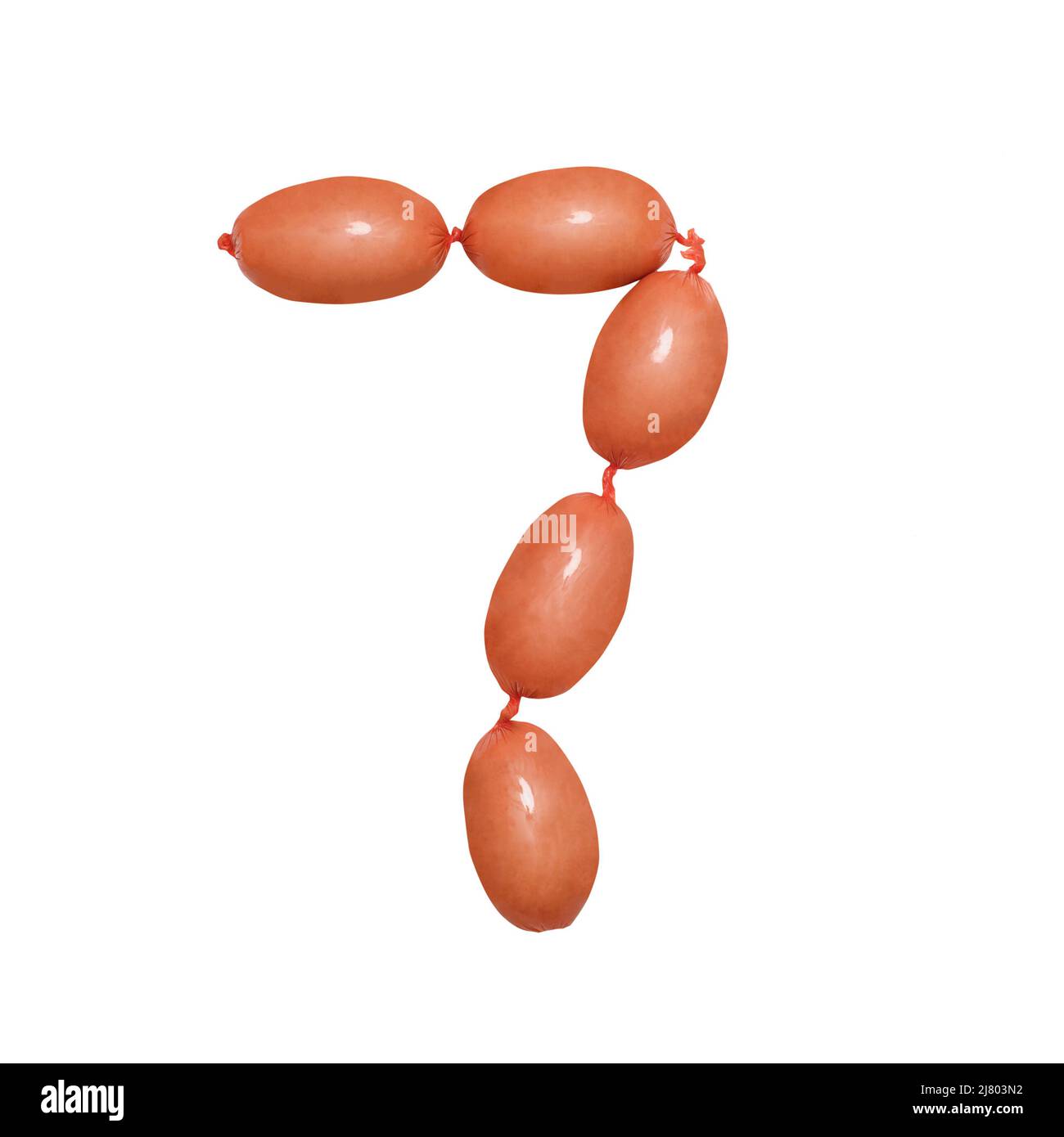 Number 7 seven arranged from sausage isolated on white background with ...