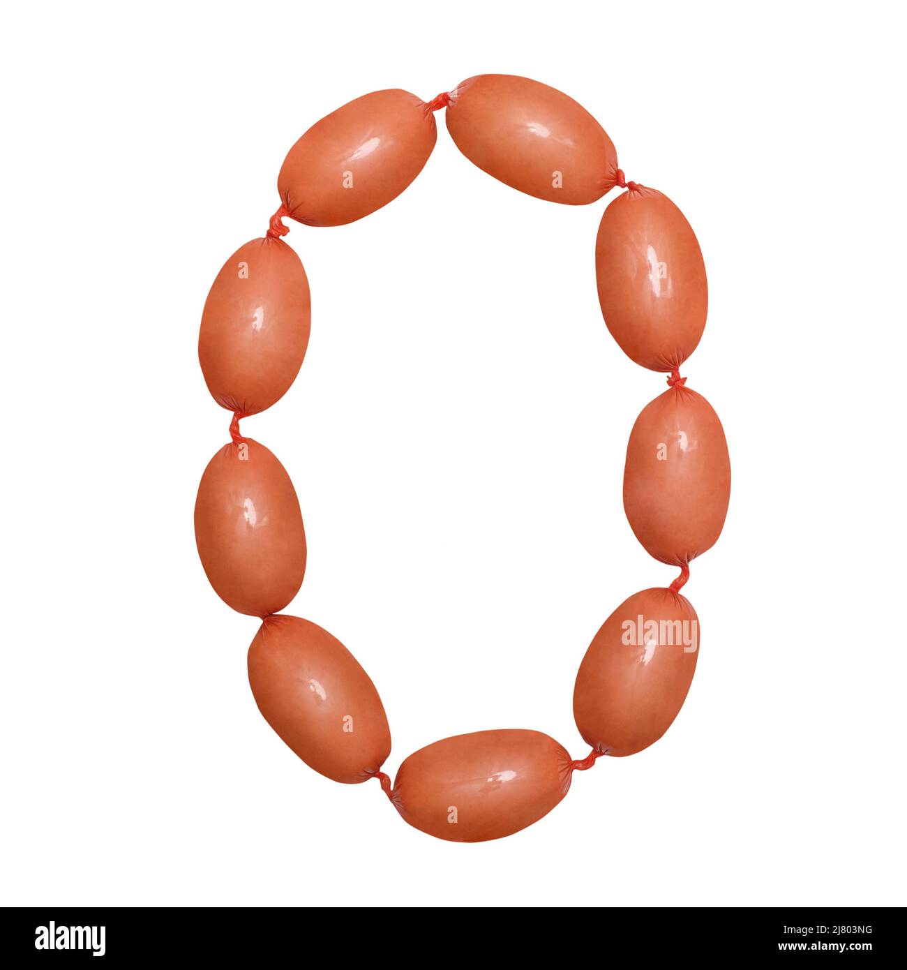 Number 0 zero arranged from sausage isolated on white background with ...