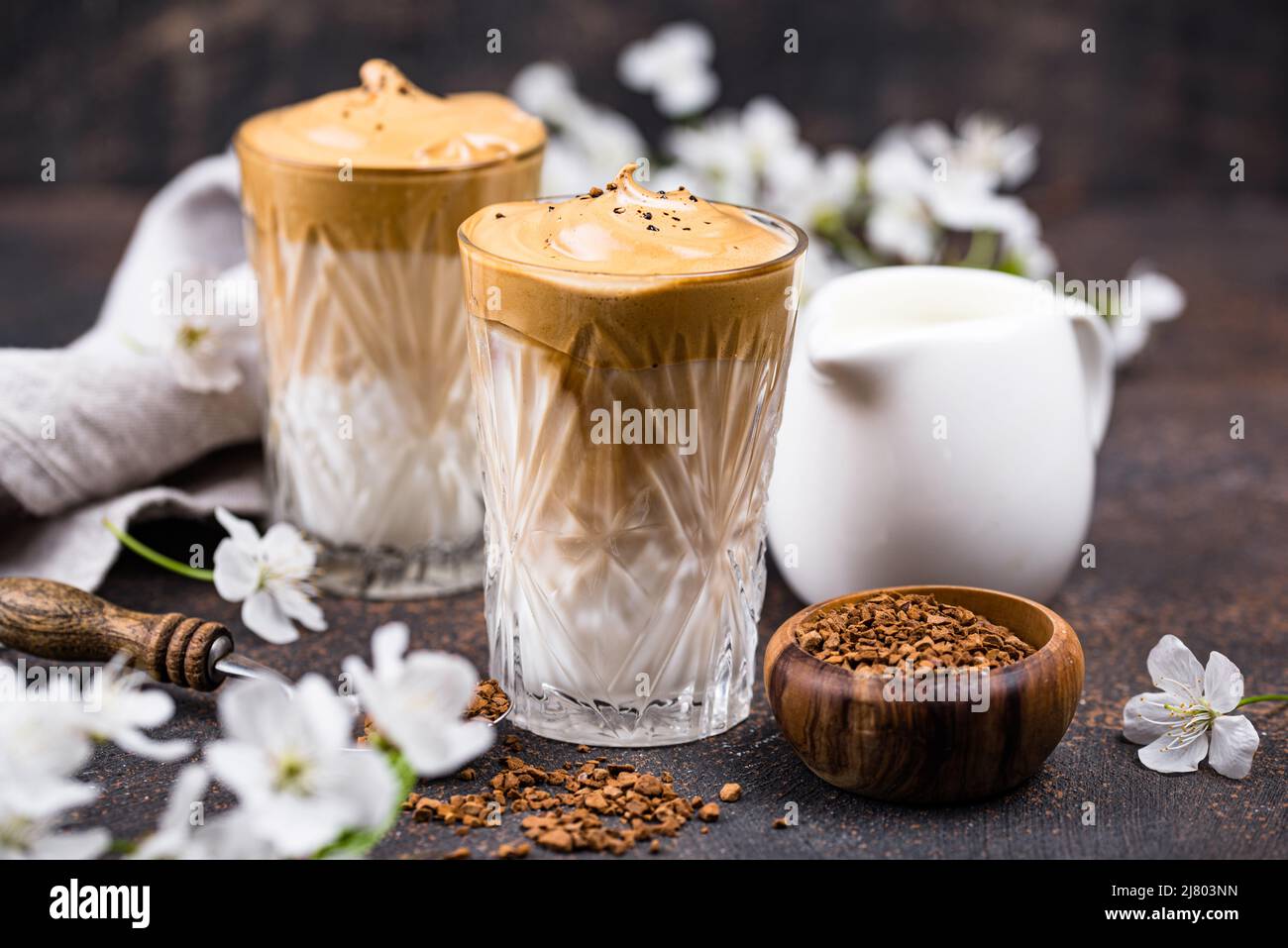 Dalgona whipped coffee with milk Stock Photo - Alamy