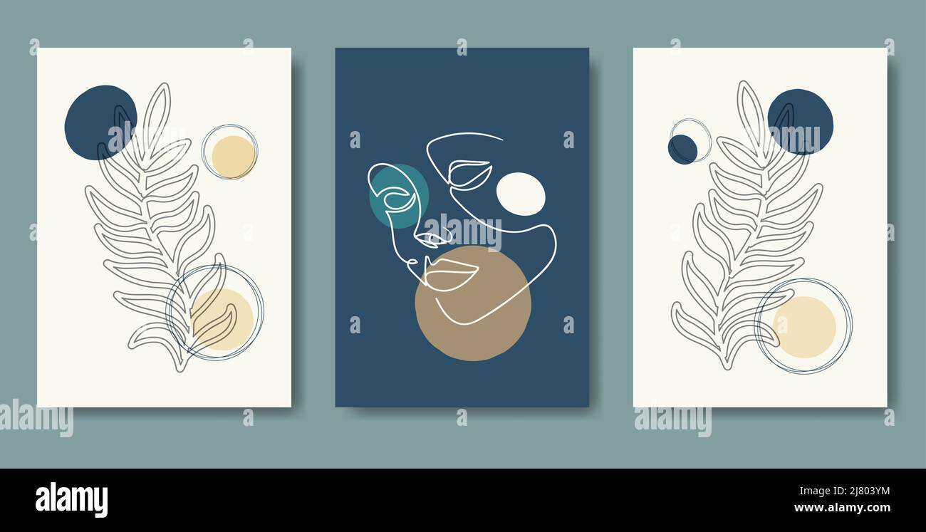 Modern minimalist abstract floral aesthetic poster set Stock Vector ...