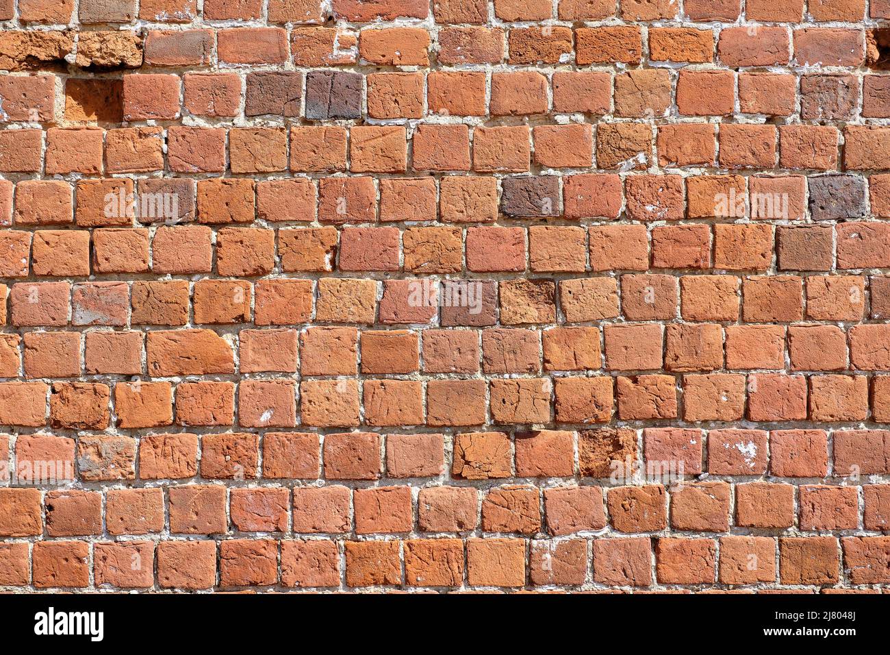 Red brick pattern. An old brick wall with cracks and scratches. A wall ...