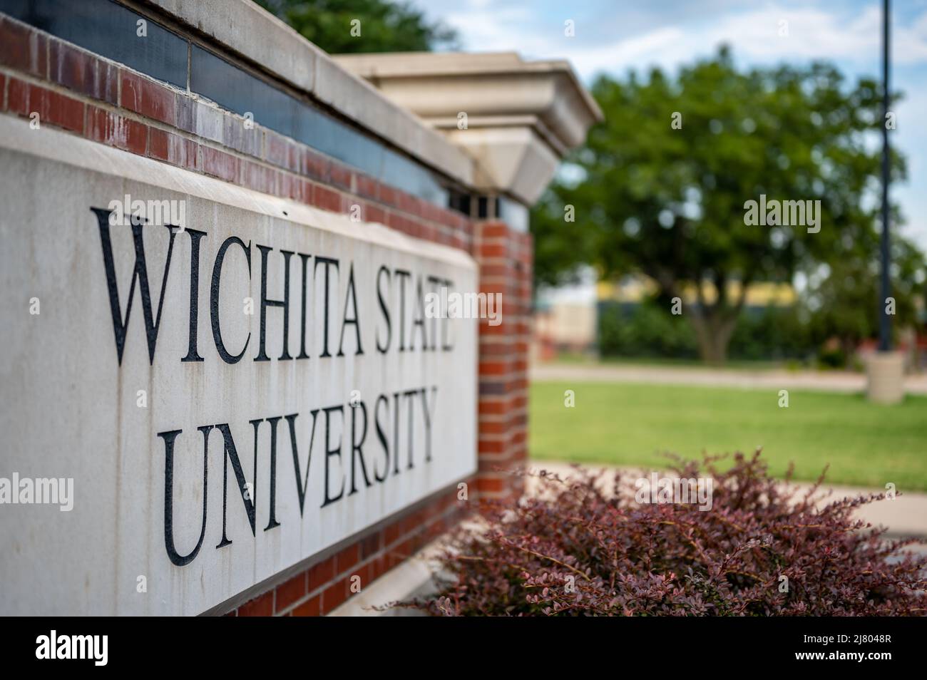Wichita, Kansas, USA: 6-2021: Main entrance sign to Wichita State ...