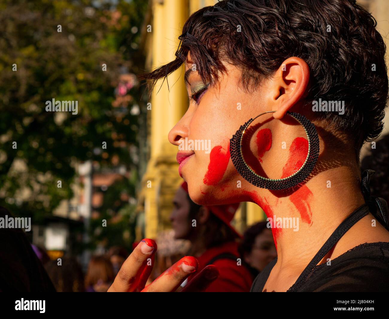 Medellin, Antioquia, Colombia - March 8 2022: Young Woman with Red ...