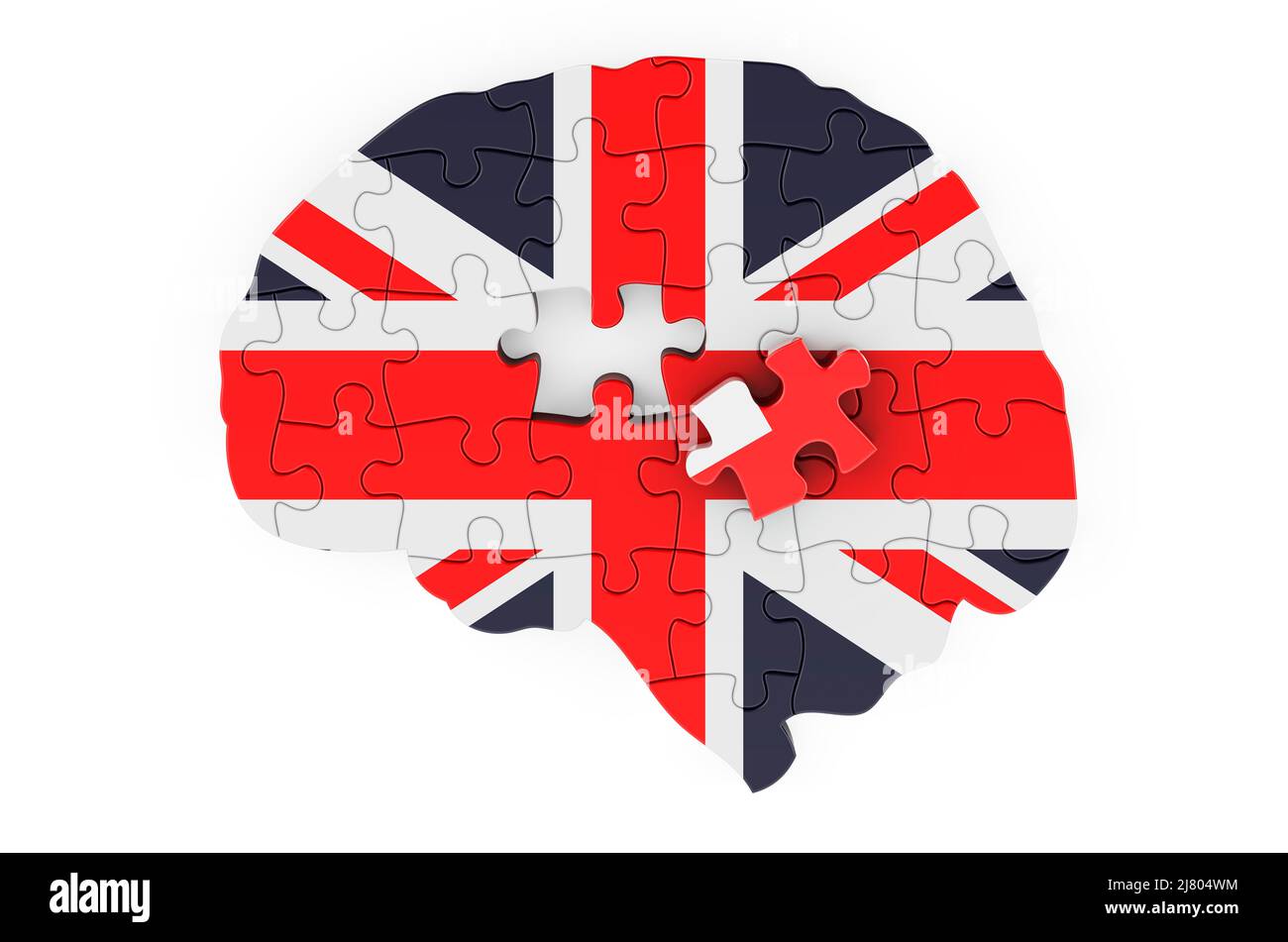 British flag painted on the brain from puzzles. Scientific research and ...