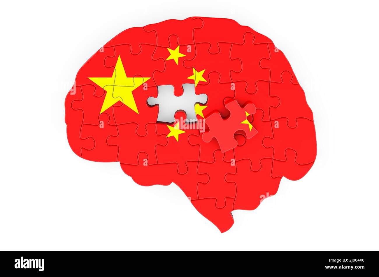Chinese flag painted on the brain from puzzles. Scientific research and ...