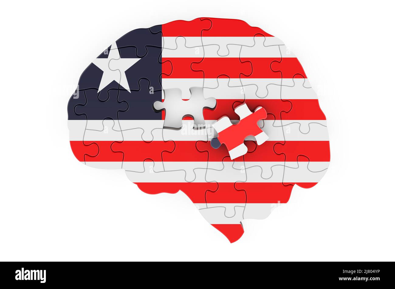 Liberian flag painted on the brain from puzzles. Scientific research ...