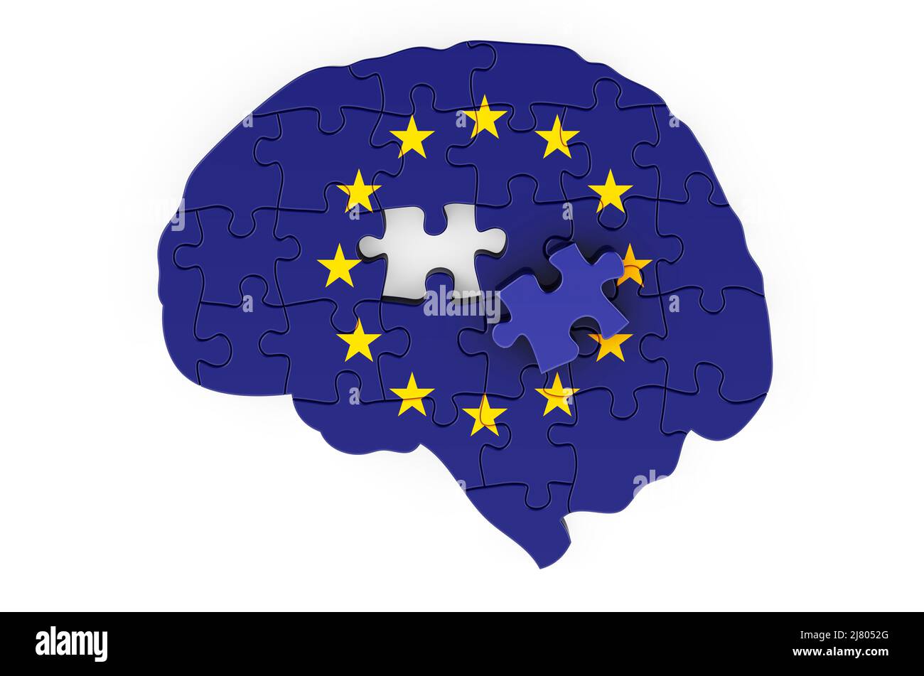 The EU flag painted on the brain from puzzles. Scientific research and ...