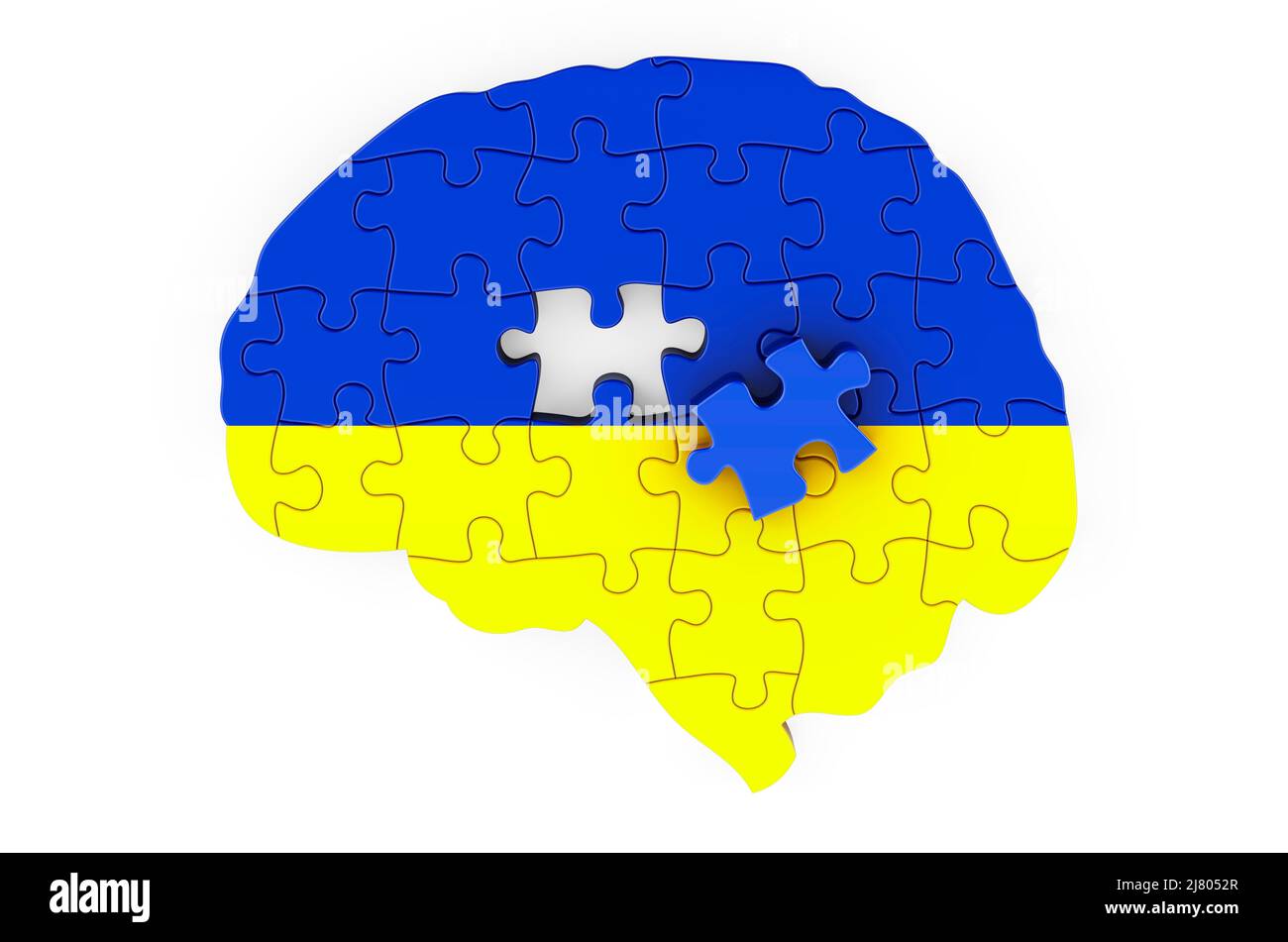 Ukrainian flag painted on the brain from puzzles. Scientific research ...