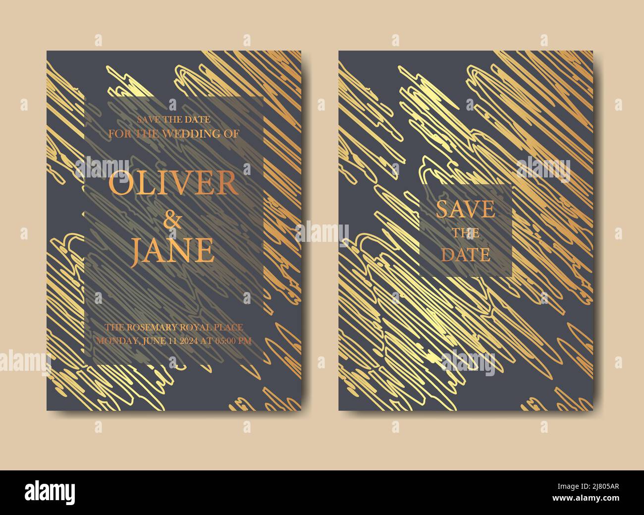 Vintage wedding golden invitation templates Stock Vector Image & Art ...