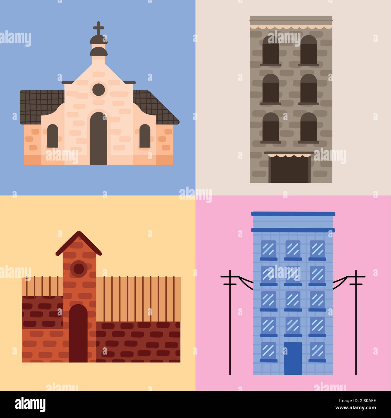 four city places set icons Stock Vector Image & Art - Alamy