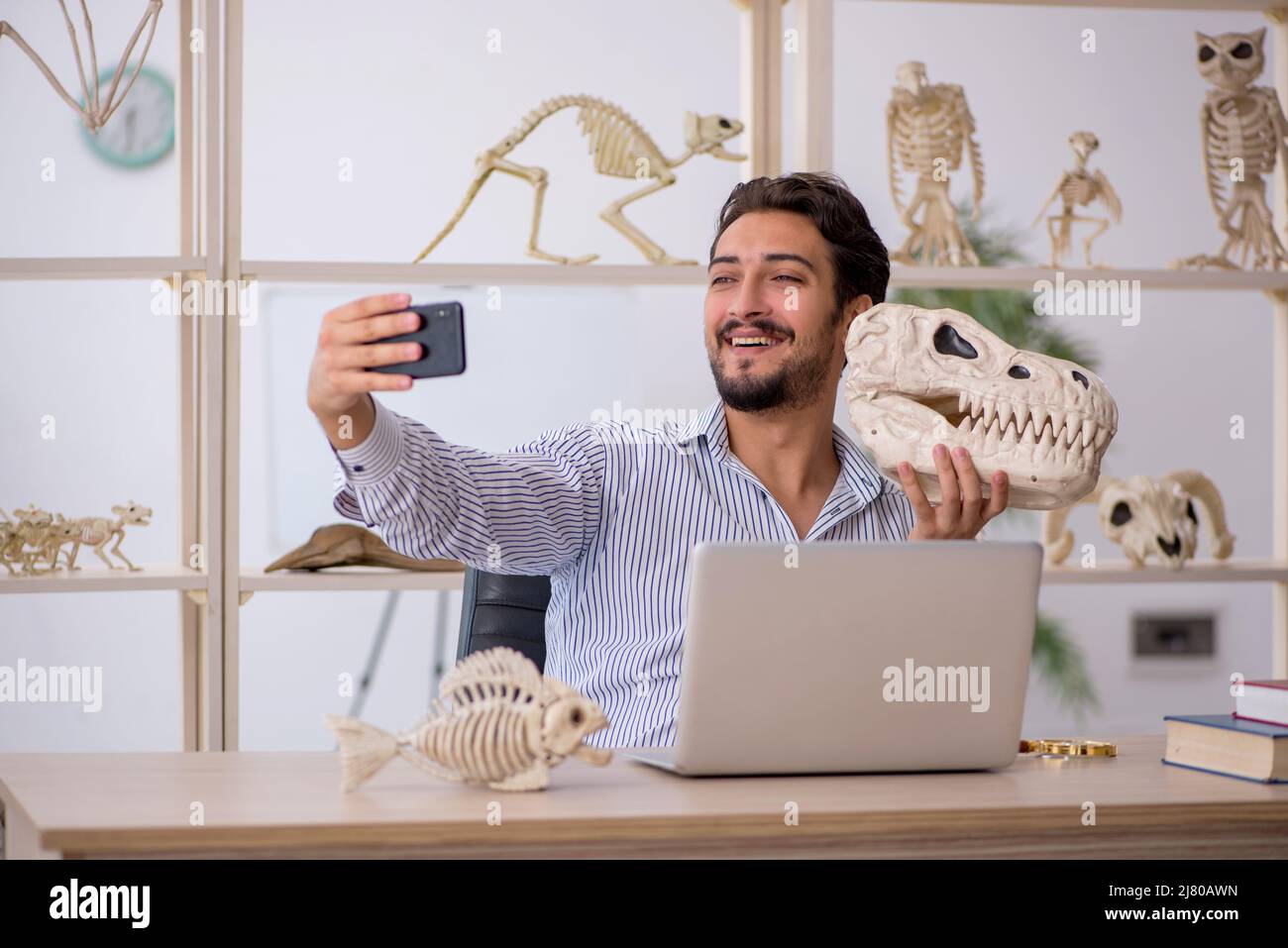 Young paleontologist examining ancient animals at lab Stock Photo - Alamy