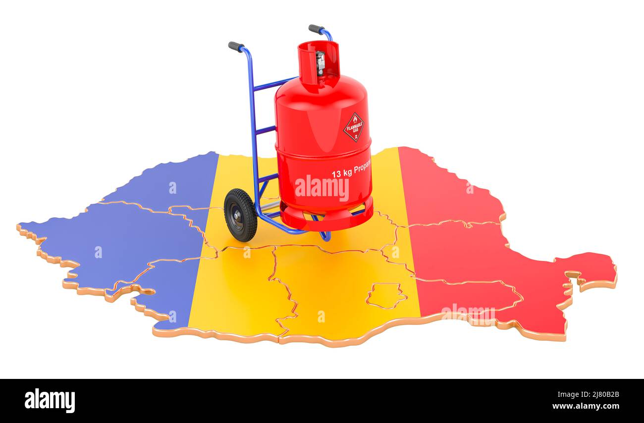 Romanian map with propane gas cylinder on hand truck. Gas Delivery ...