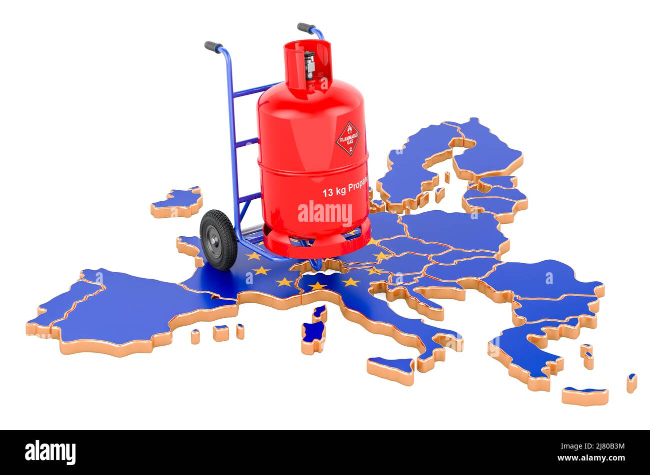 The EU map with propane gas cylinder on hand truck. Gas Delivery ...