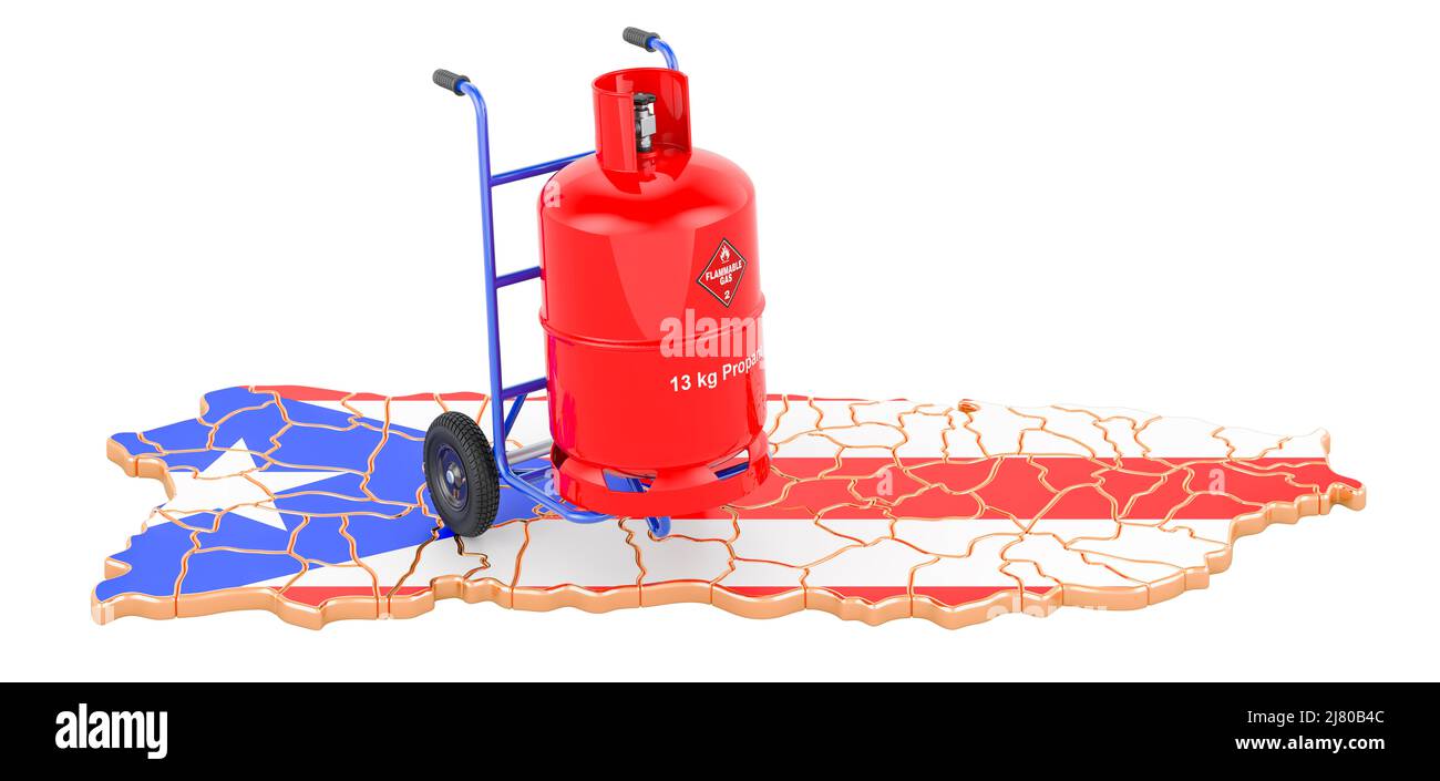 Puerto Rican map with propane gas cylinder on hand truck. Gas Delivery ...