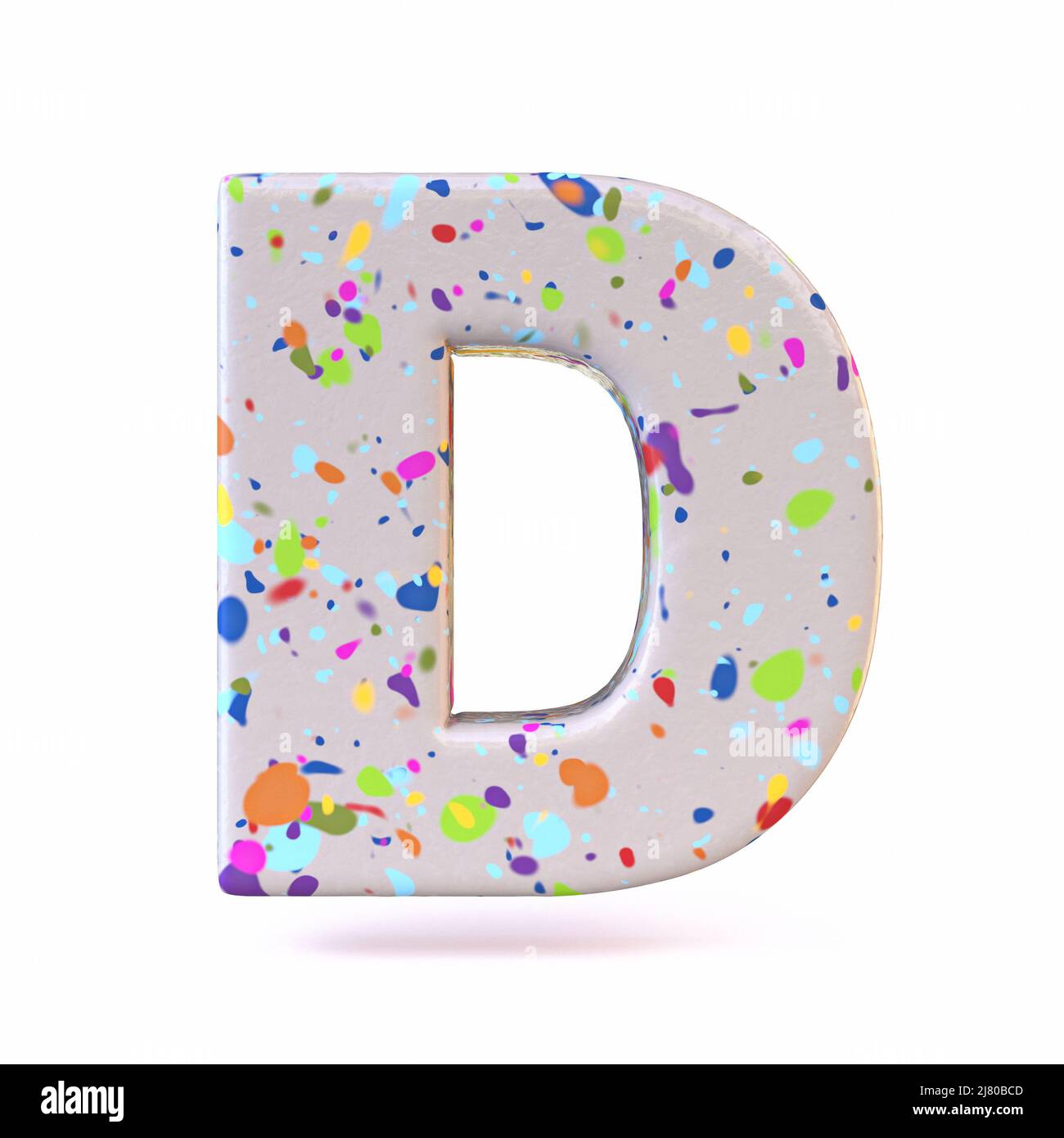 Colorful terrazzo pattern font Letter D 3D render illustration isolated ...