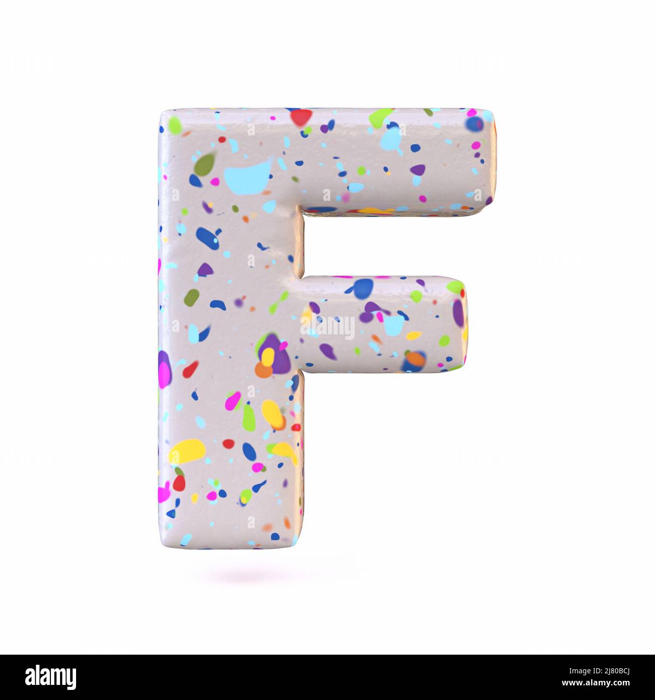 Colorful terrazzo pattern font Letter F 3D render illustration isolated ...