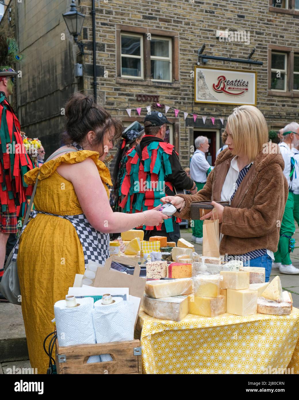 A cheese stall in the West Yorkshire town of Holmfirth during the ...