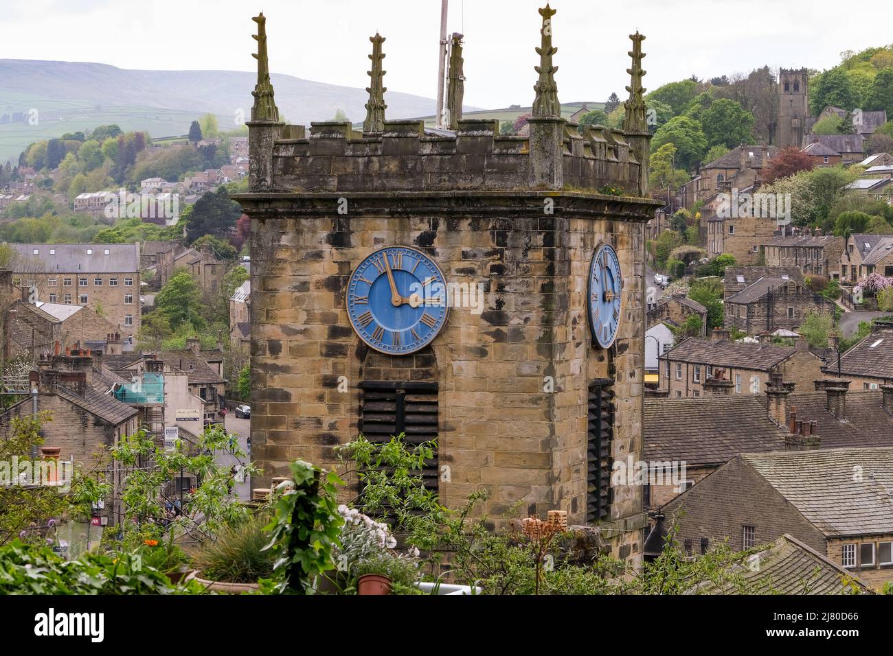 A view over the west Yorkshire town of Holmfirth with the prominent ...