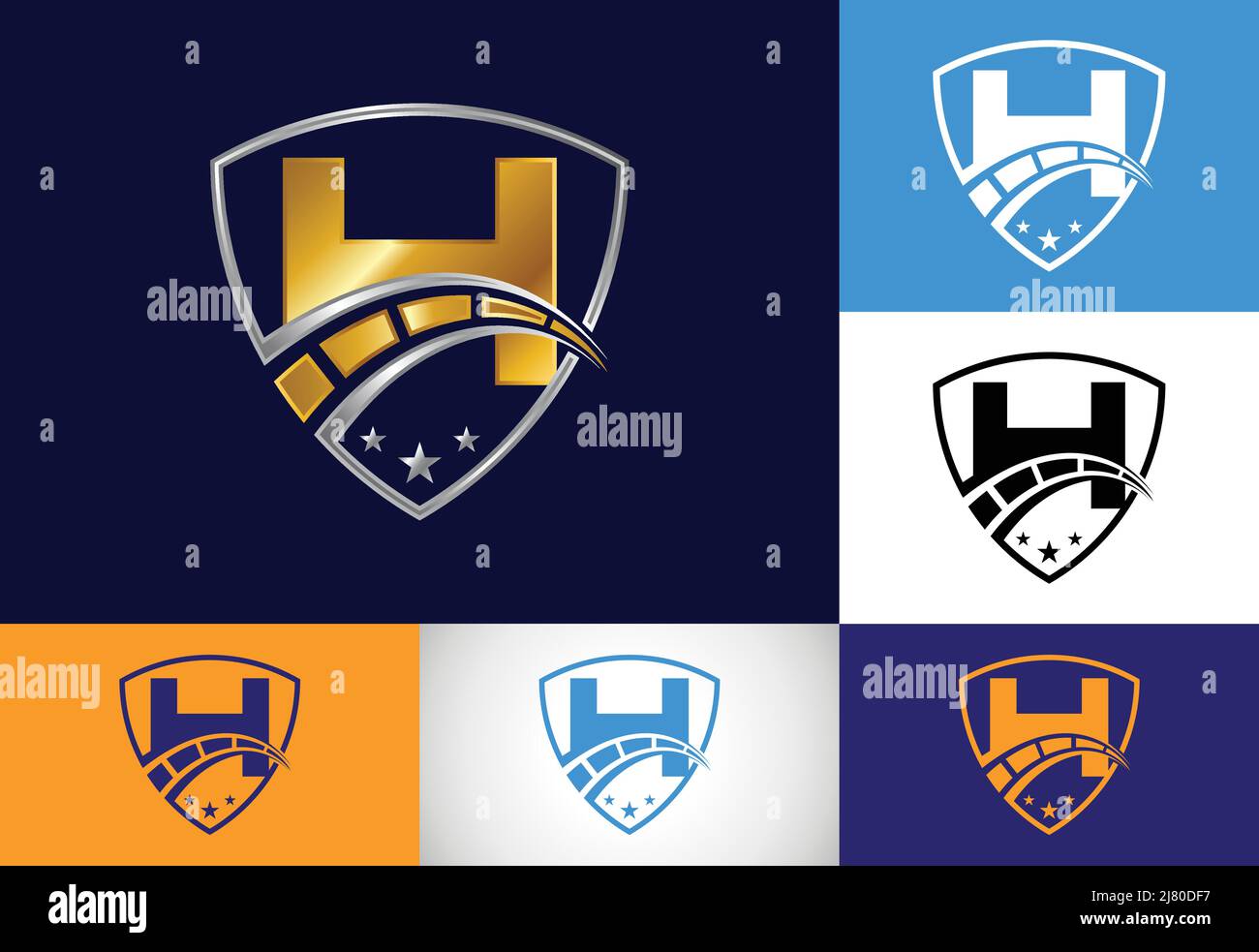 Initial H monogram letter with speedometer and shield sign. The ...