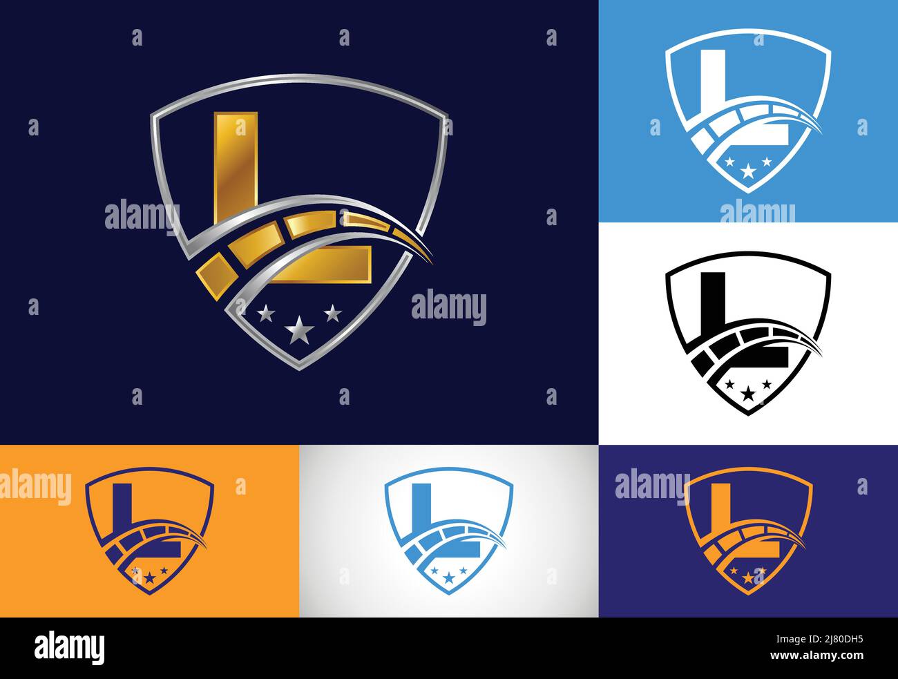 Initial L monogram letter with speedometer and shield sign. The ...