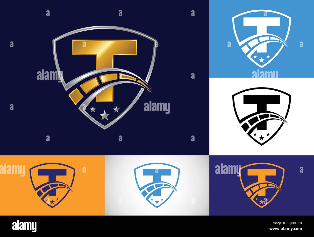 Initial T monogram letter with speedometer and shield sign. The ...