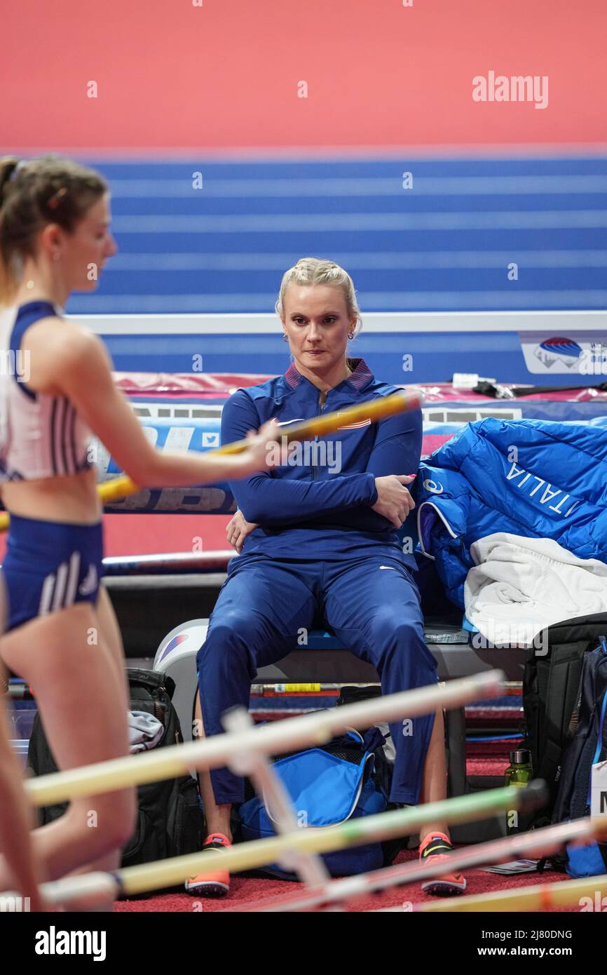 Katie Nageotte concentrated sitting to jump at the Belgrade 2022 World ...
