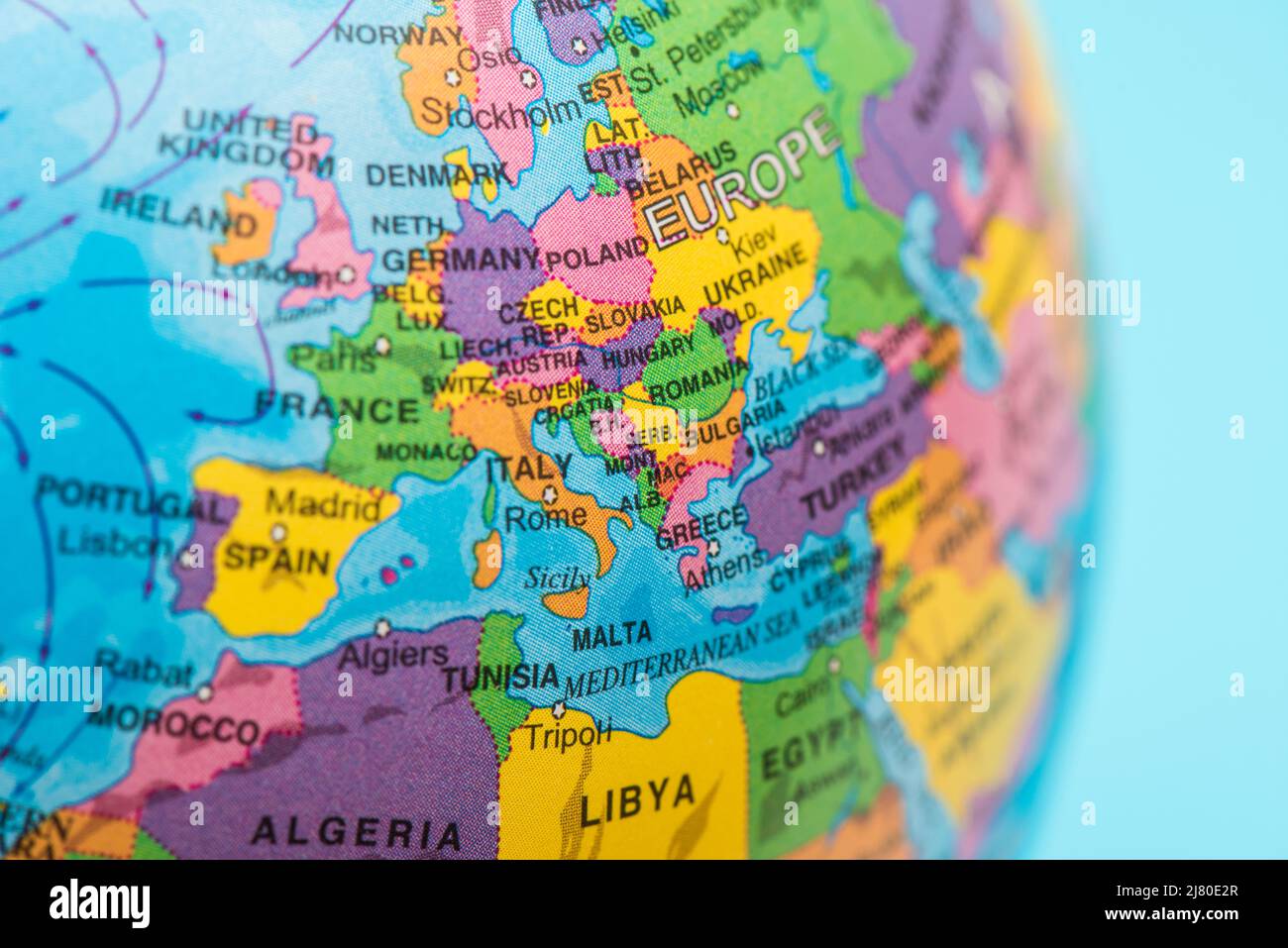 World globe ball on blue background Stock Photo - Alamy