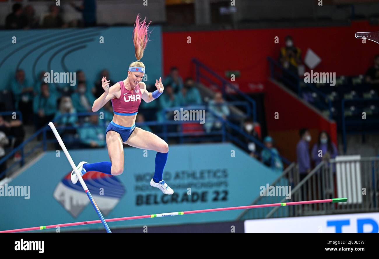 Sandi Morris jumping at the 2022 Belgrade Indoor World Championships in ...