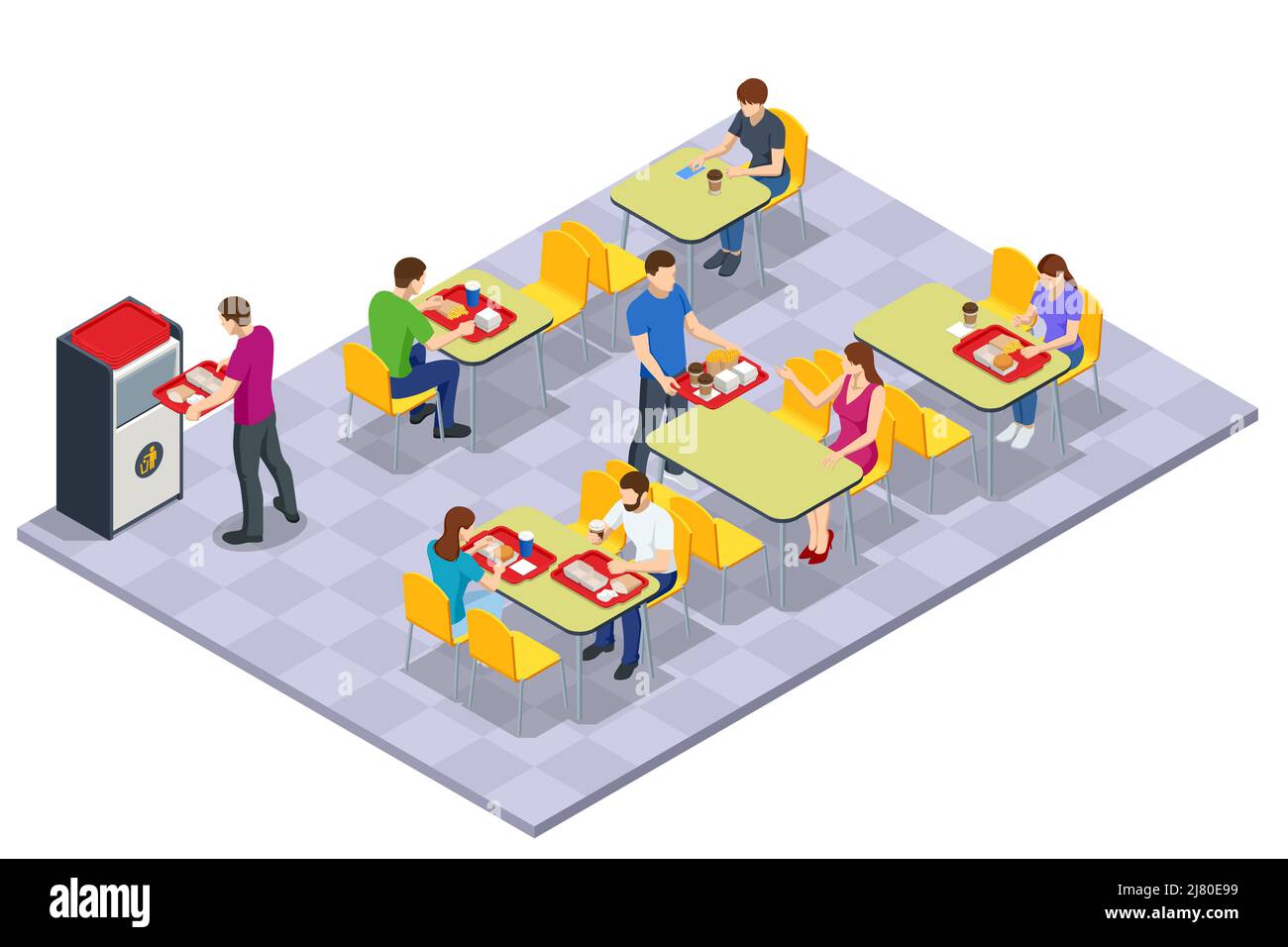 Isometric Fast Food Court Burger, Restaurant Interior, Catering ...