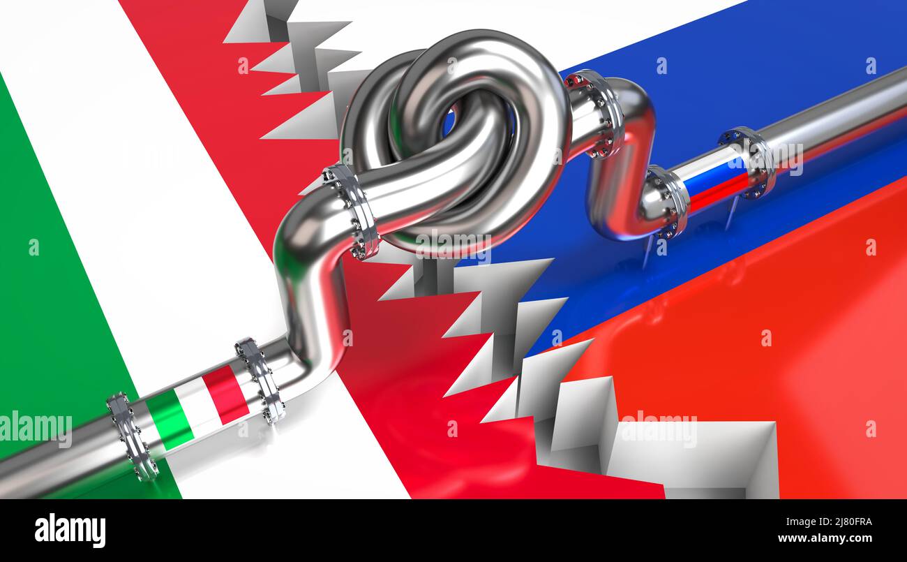 Fuel/ gas pipeline with a knot, flags of Italy and Russia - 3D ...