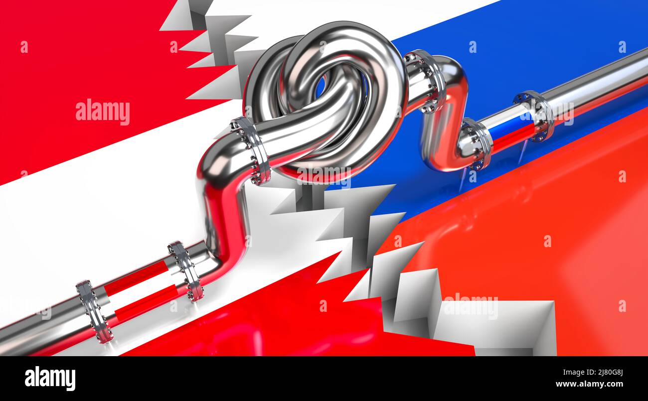 Fuel/ gas pipeline with a knot, flags of Austria and Russia - 3D ...