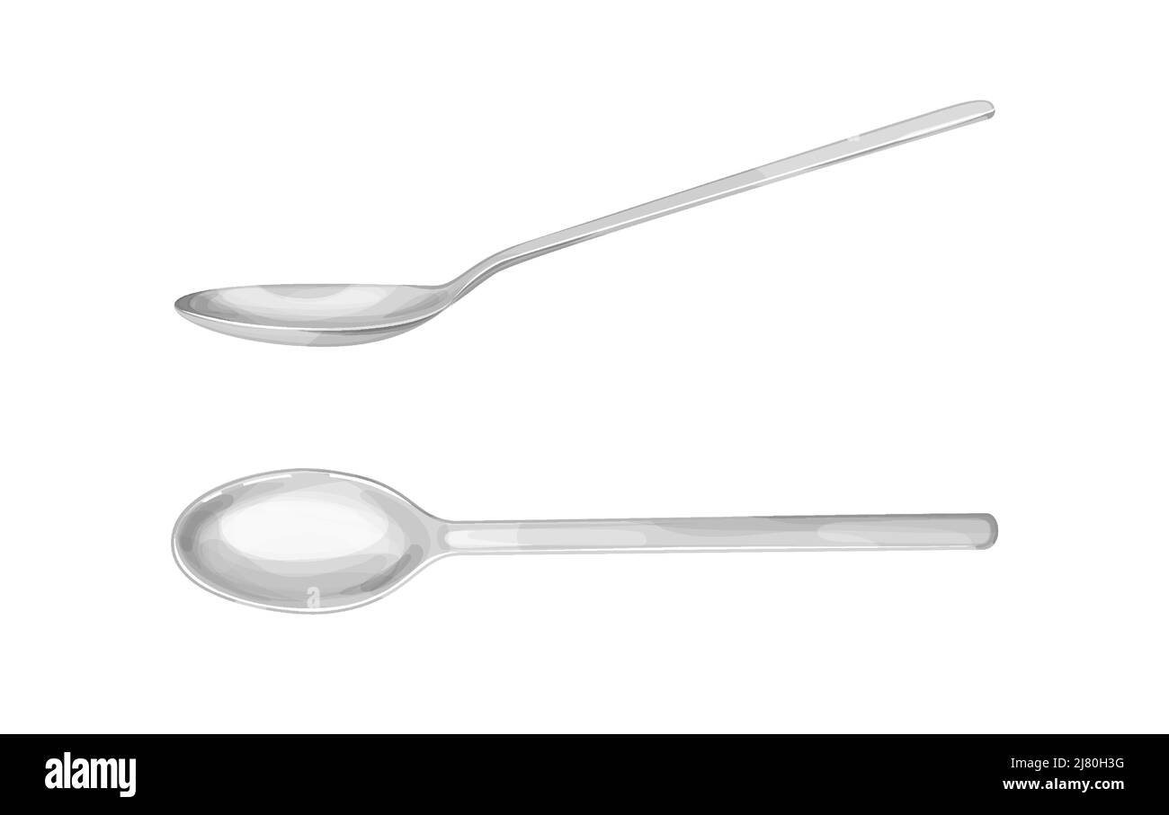 Small silver spoon isolated on white background,view from top and side ...