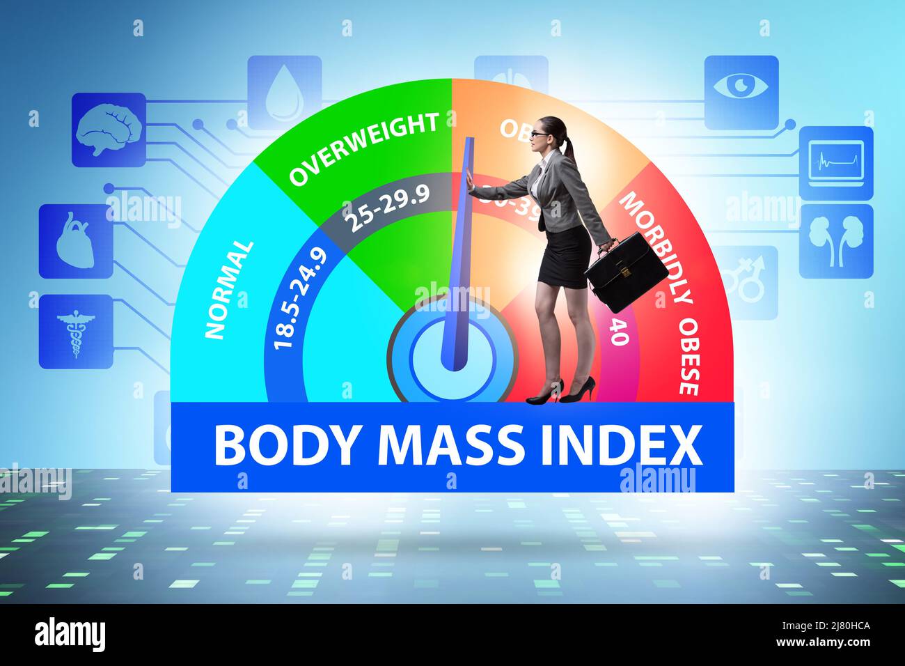 Concept of BMI - body mass index with the woman Stock Photo - Alamy