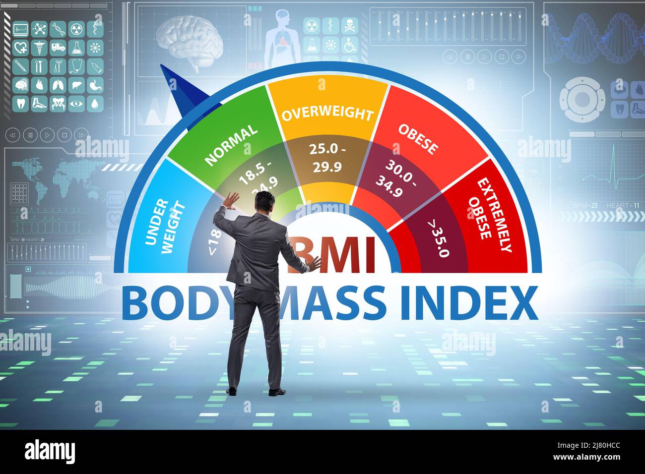 Concept of BMI - body mass index with the man Stock Photo - Alamy