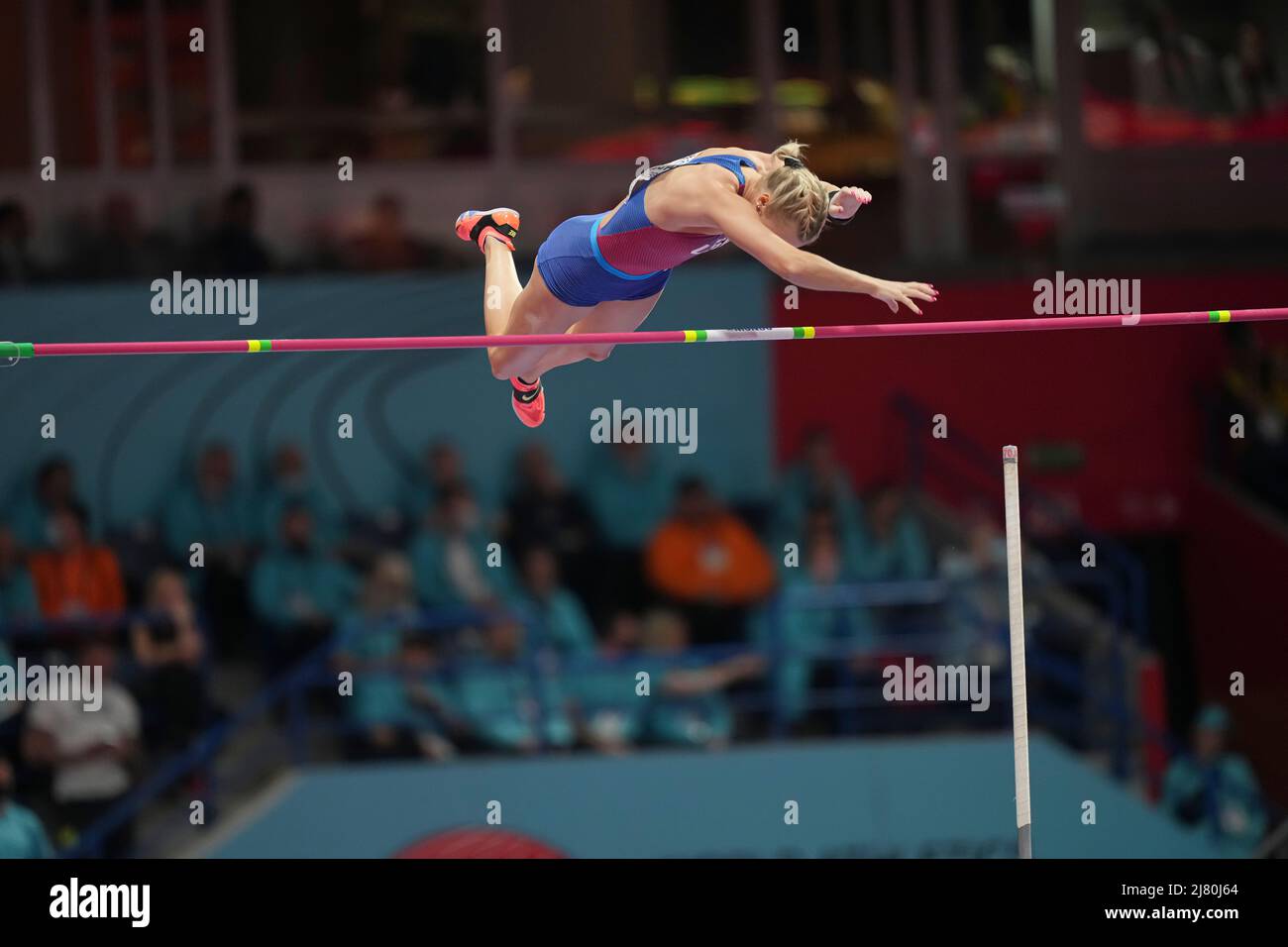 Katie Nageotte jumping at the 2022 Belgrade Indoor World Championships ...