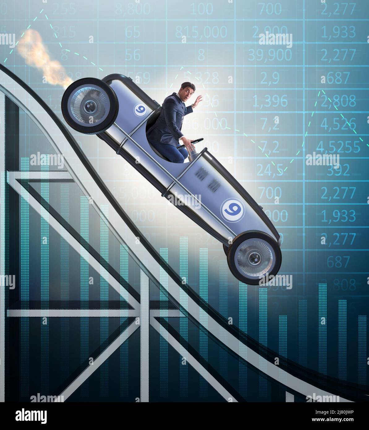 The businessman driving sports car on roller coaster Stock Photo - Alamy