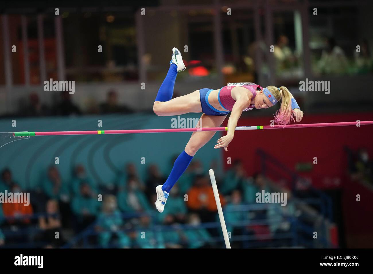 Sandi Morris jumping at the 2022 Belgrade Indoor World Championships in ...