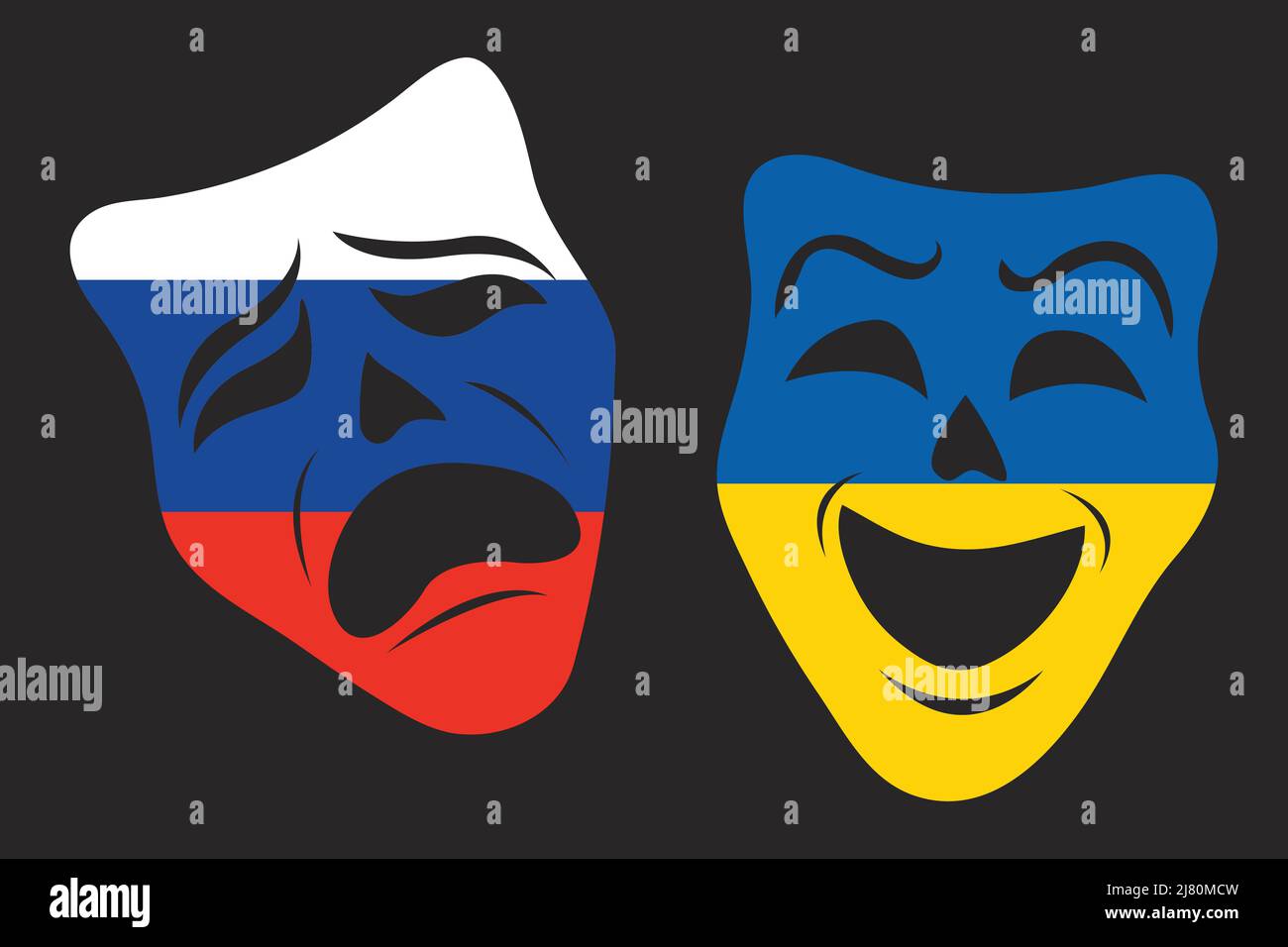 Sad Russian mask, happy Ukrainian mask vector illustration Stock Vector ...