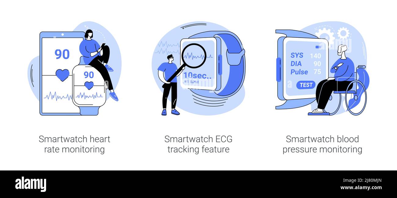 Smartwatch healthcare features isolated cartoon vector illustrations se ...
