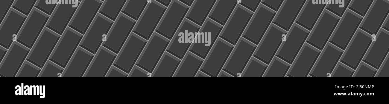 Black rectangles tile in diagonal arrangement. Horizontal ceramic or ...