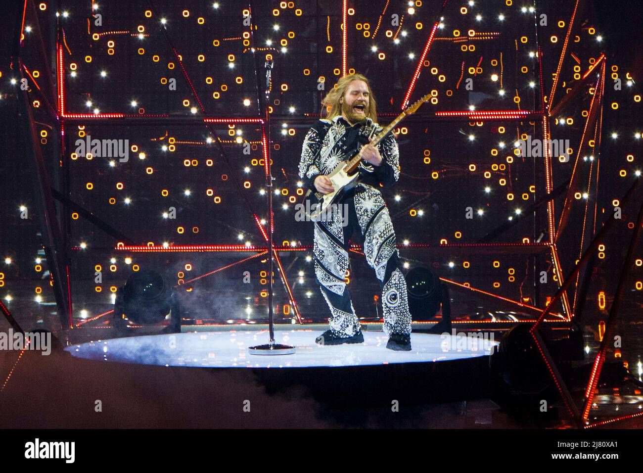 Turin, Italy. 11th May 2022. British singer Sam Ryder on stage of 2022 ...
