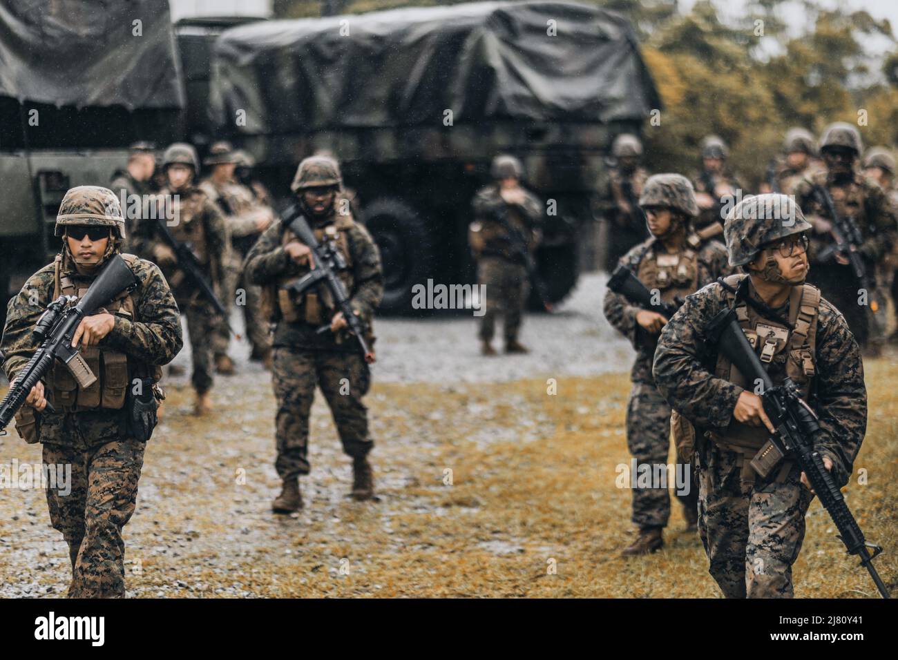 U.S. Marines with Marine Air Support Squadron (MASS) 2 conduct a ...