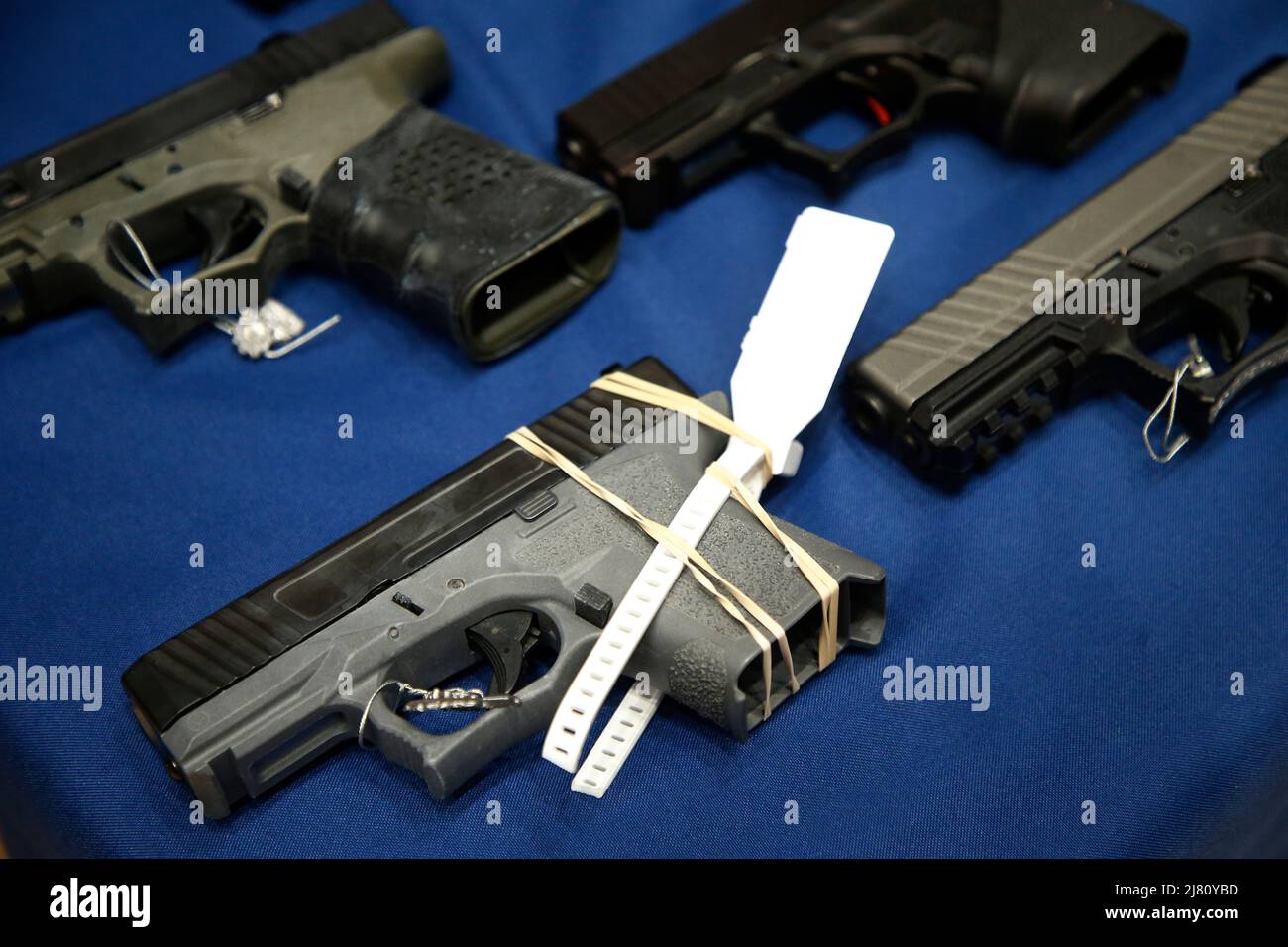 Recently confiscate ghost guns are on display at Police Headquartes ...