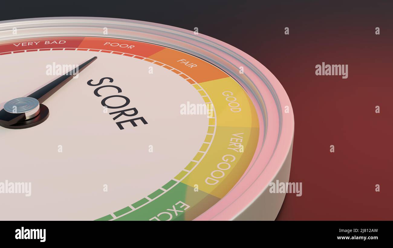 Score meter needle pointing on poor. 3D rendering illustration Stock ...