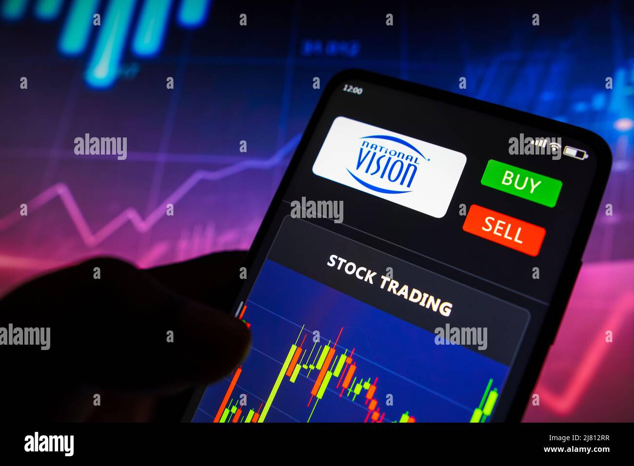 In this photo illustration the stock trading graph of National Vision ...