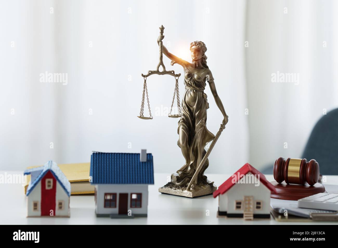 Scales of Justice of set up desk in office. Law, legal services, advice ...