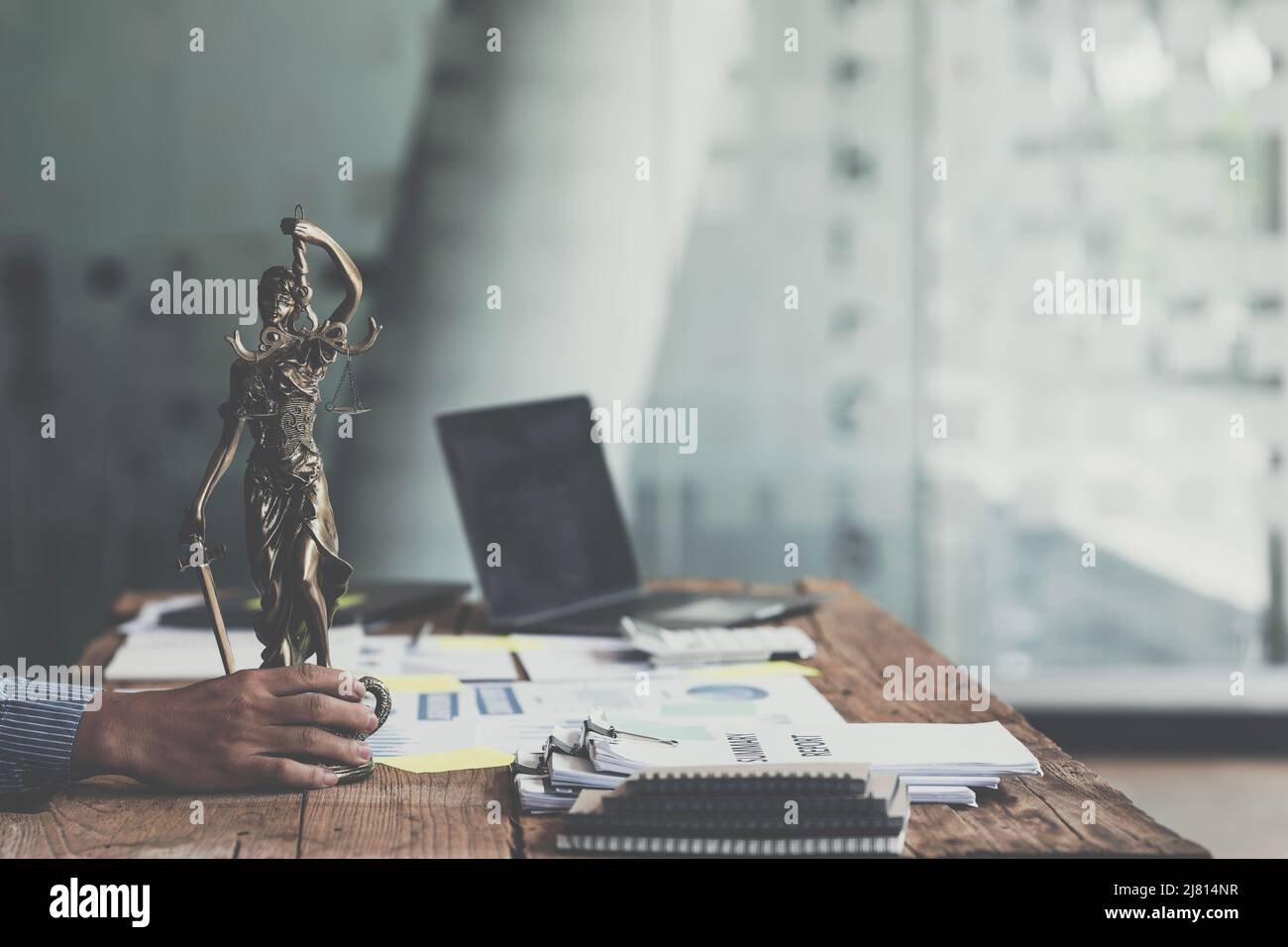 Lawyer holding Scales of Justice of set up desk in office. Law, legal ...
